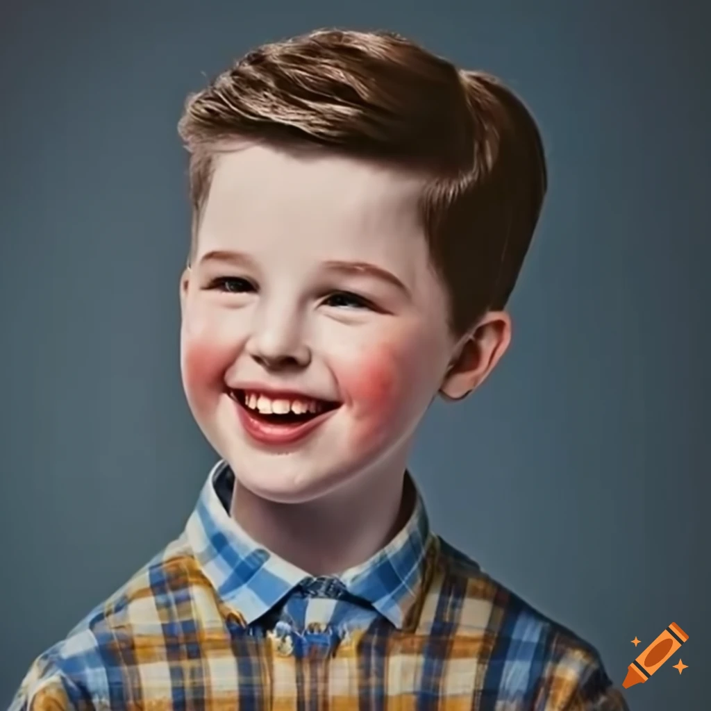 Smiling portrait of young Sheldon played by Iain Armitage Cooper on Craiyon