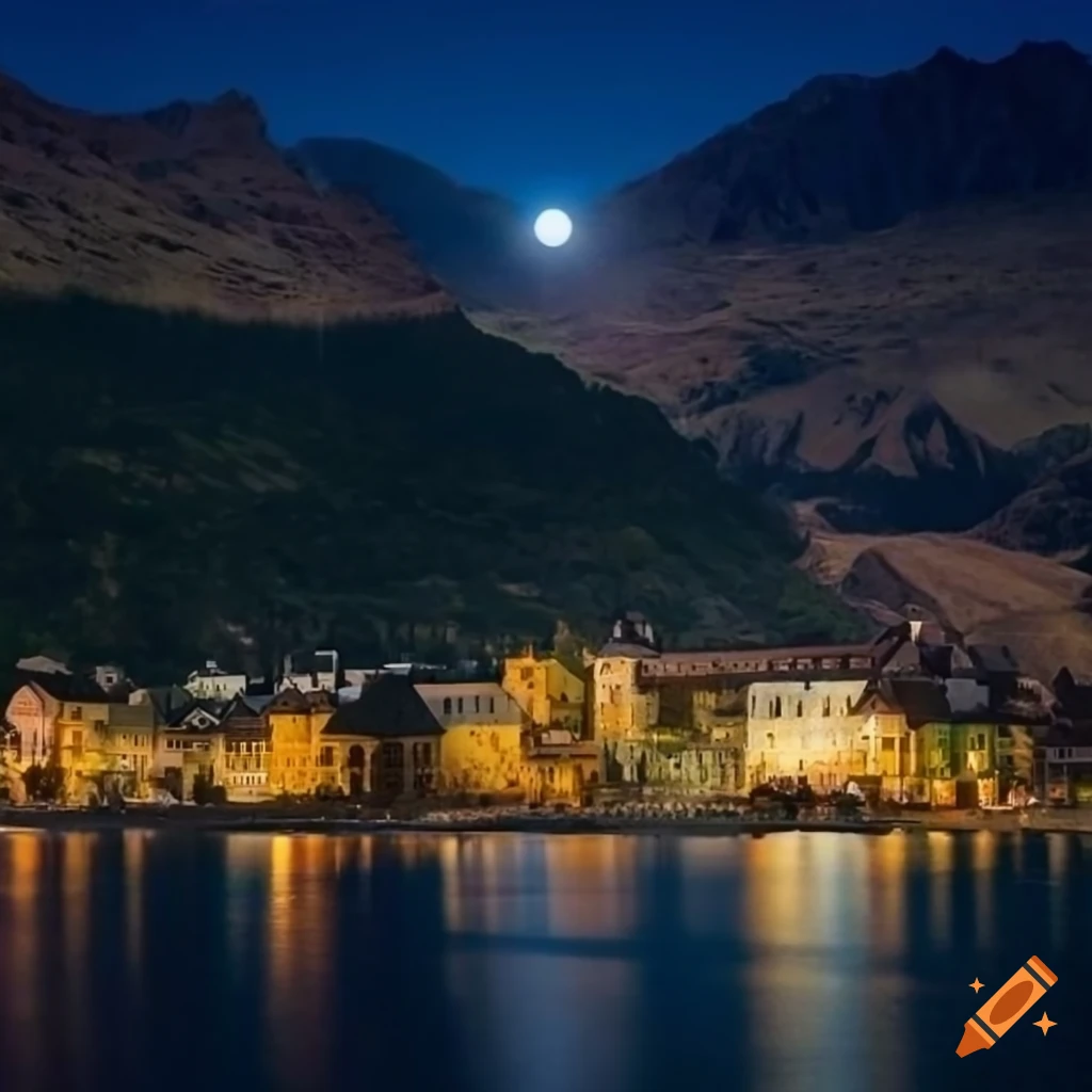 View of Queenstown with modern and old Italian architecture separated ...