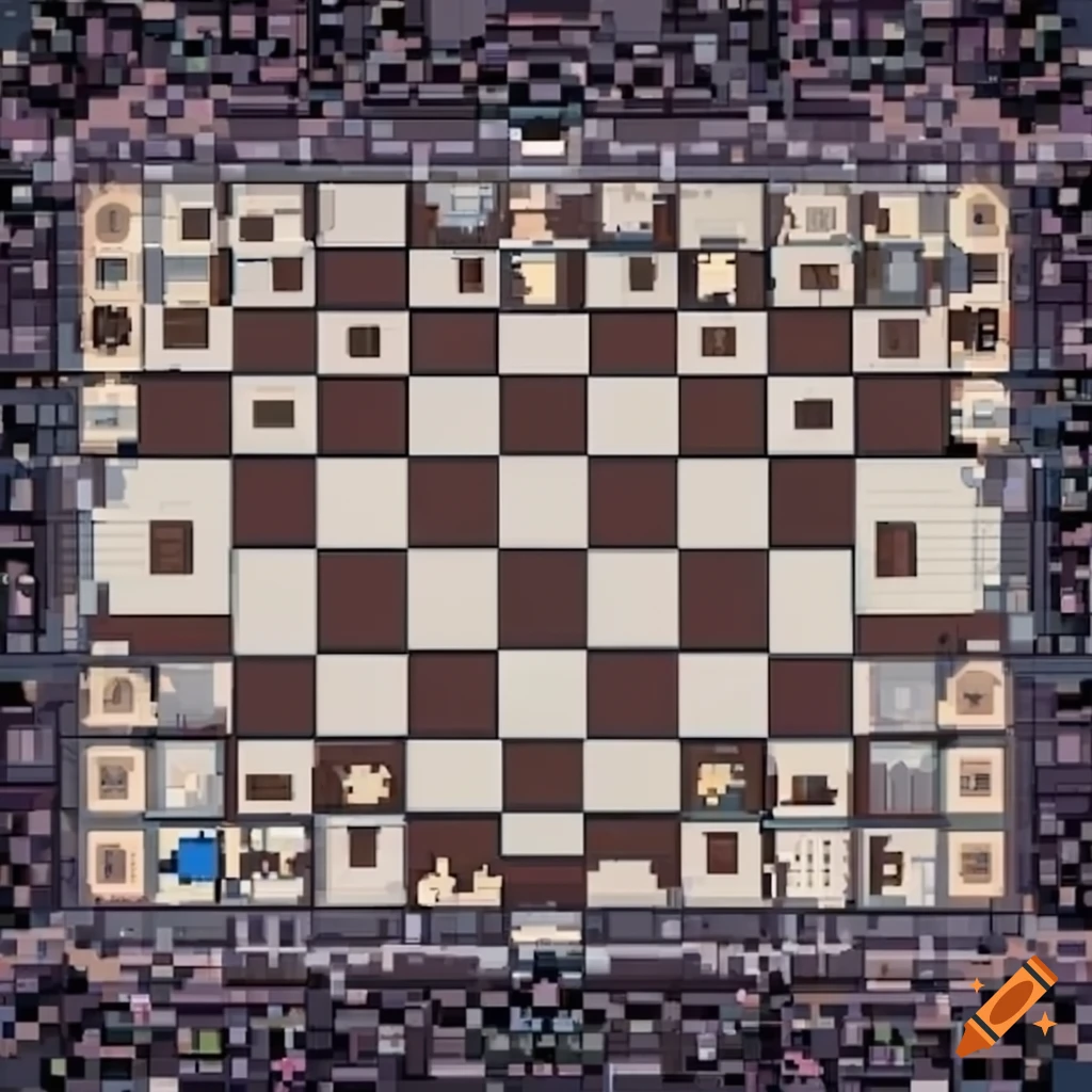 Pixel art space platform with chessboard layout on Craiyon
