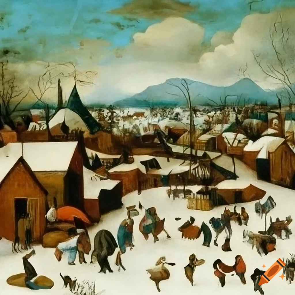 Hunters in the snow painting by pieter bruegel on Craiyon