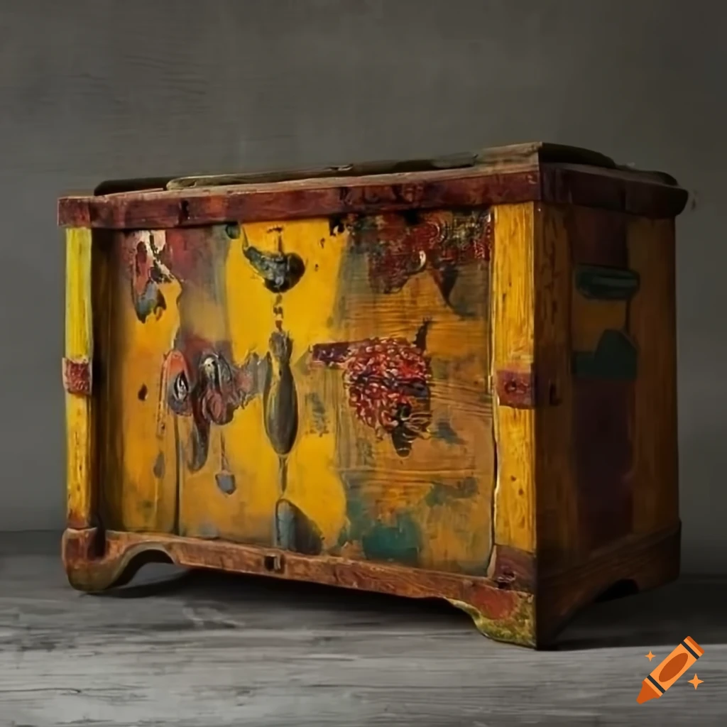 Vintage yellow chest with rustic antique design and scytho-siberian ...
