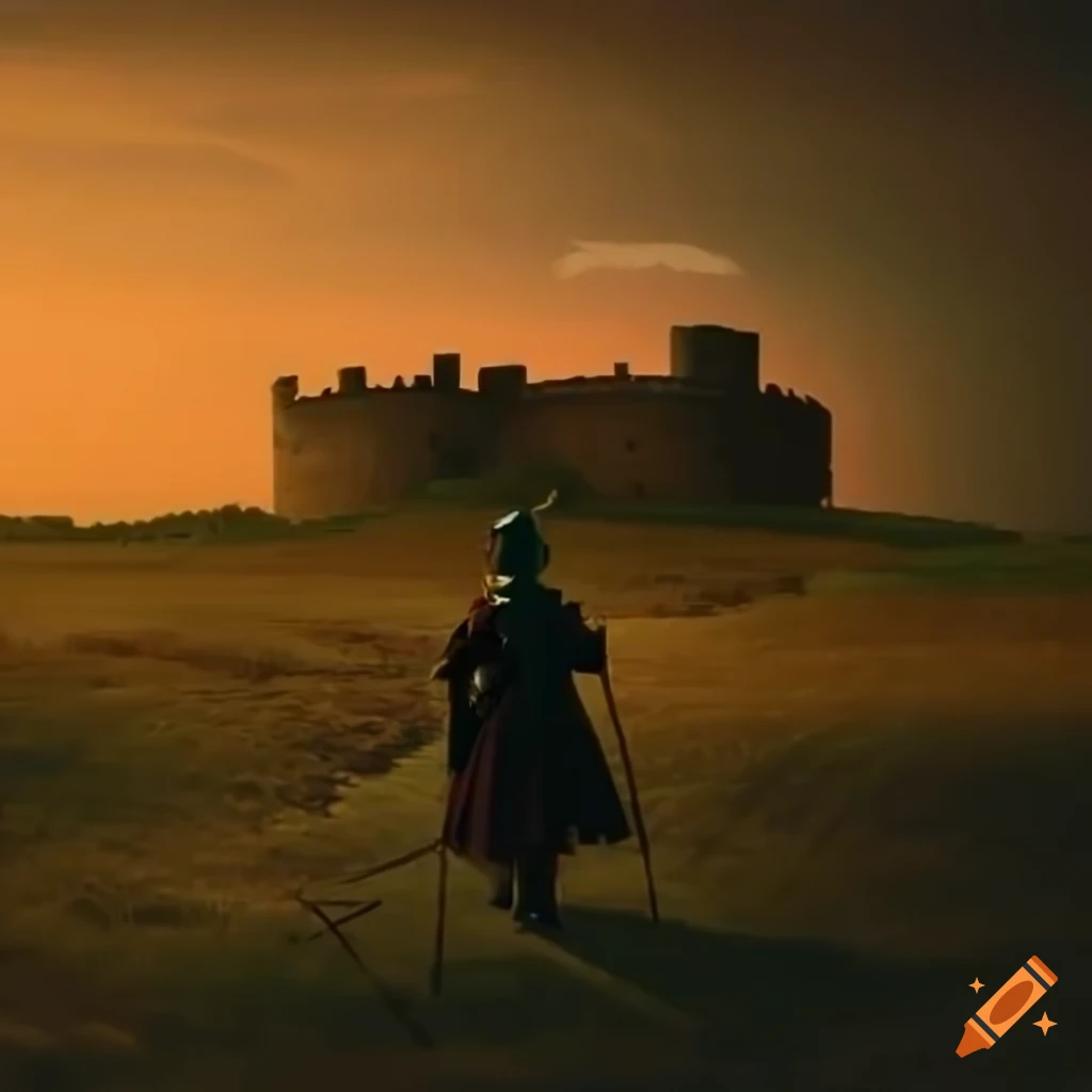 Knight approaching a castle in a field on Craiyon