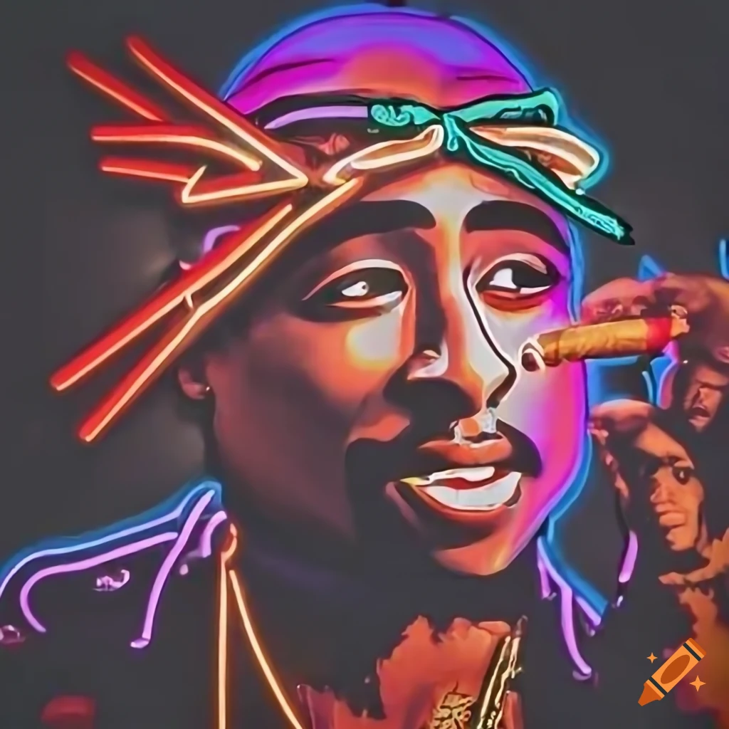 Tupac and biggie in vegas on the strip in front of a neon sign, smiling ...