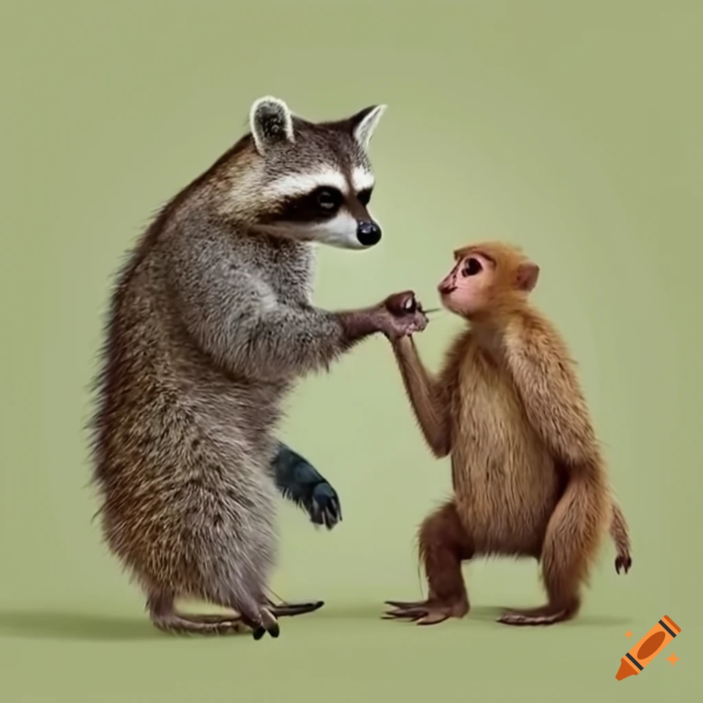 Raccoon and monkey standing together on Craiyon