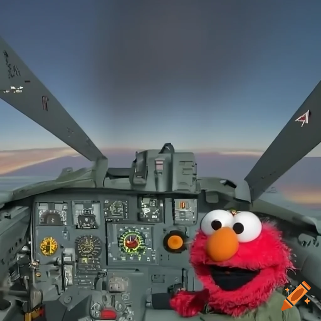 Elmo in a fighter jet cockpit screaming on Craiyon