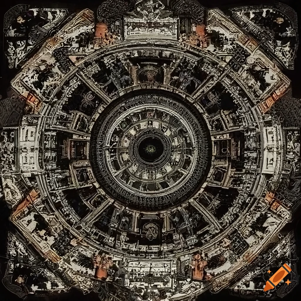 Detailed map of the first sub-basement of Hell in technical drawing ...