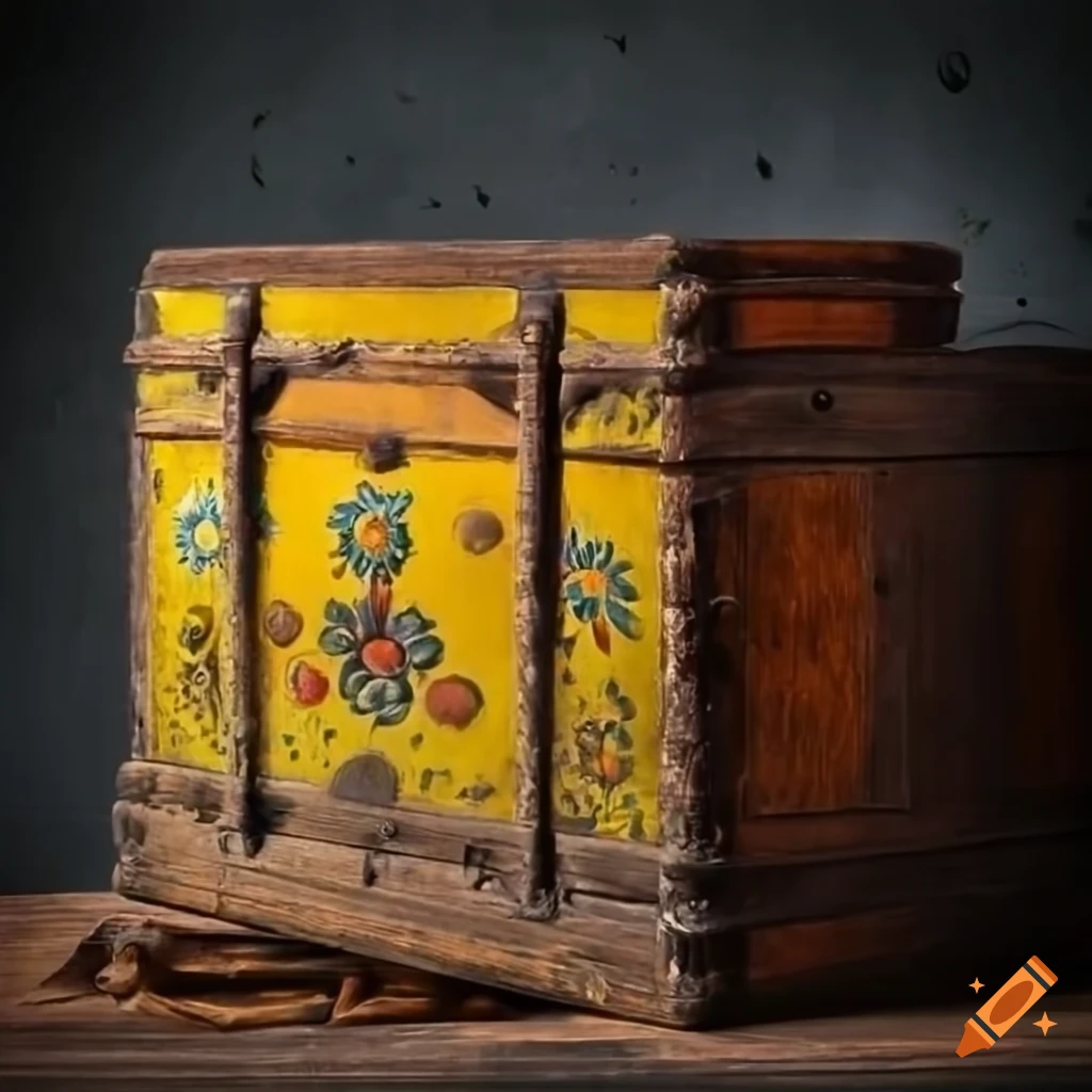 Stunning vintage yellow chest with rustic antique design on Craiyon
