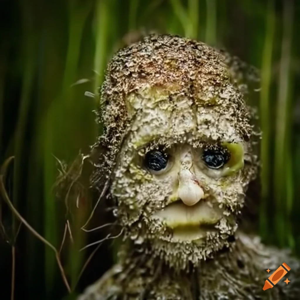 Fungus and fuzz humanoid in a swamp environment on Craiyon