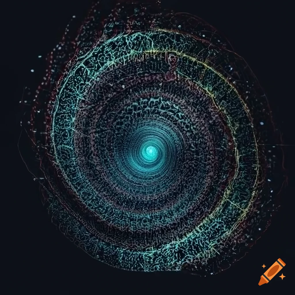 Intricate data visualization of connected elements on a dark wall on ...