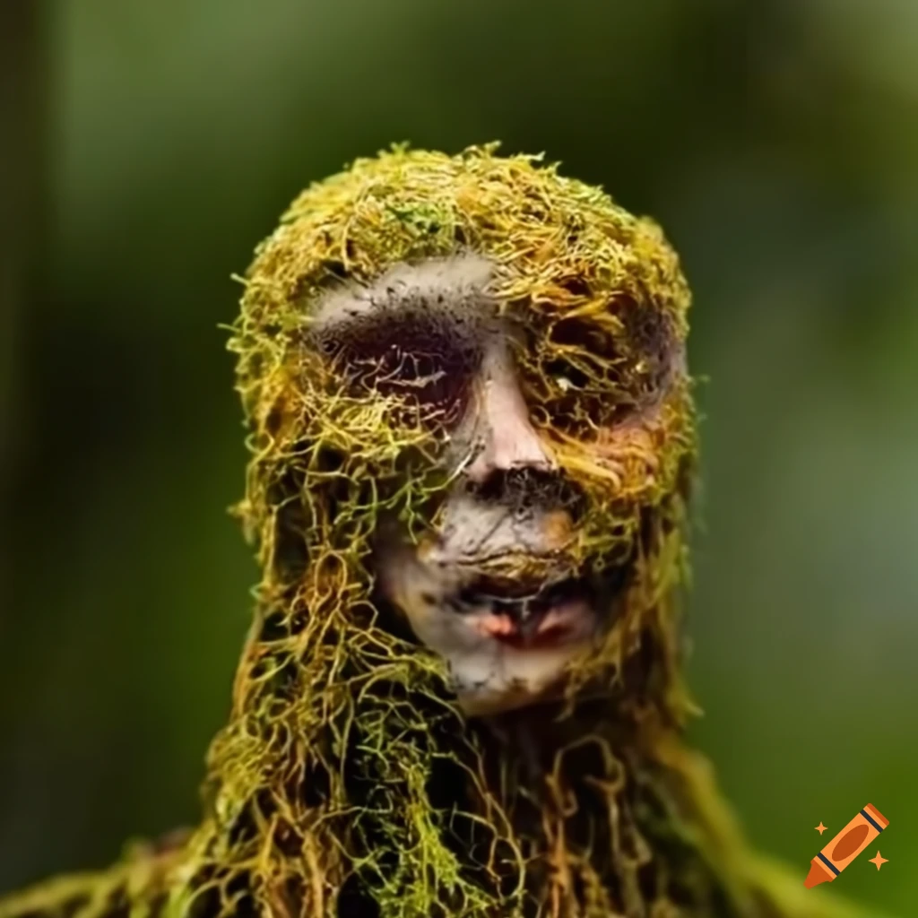 Fungus and fuzz humanoid in a swamp environment on Craiyon