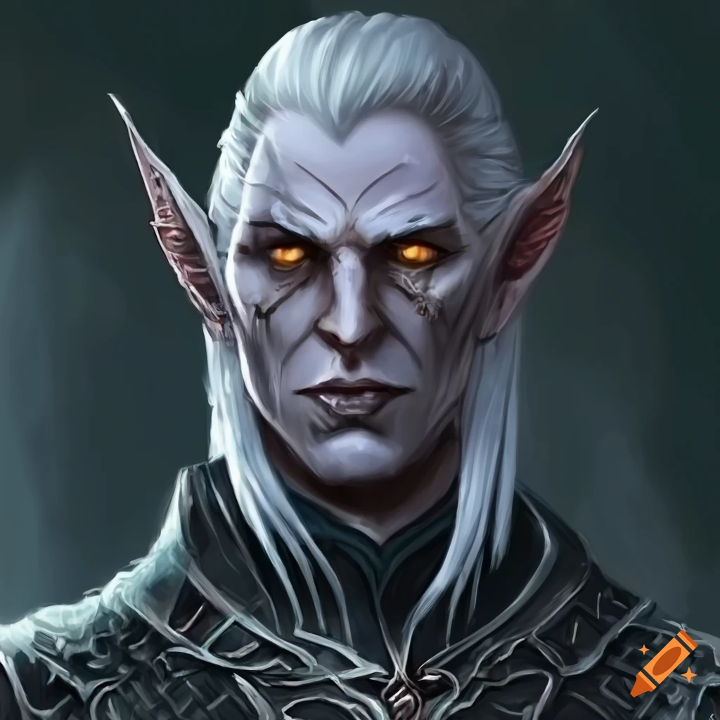 Male dark elf elder character on Craiyon