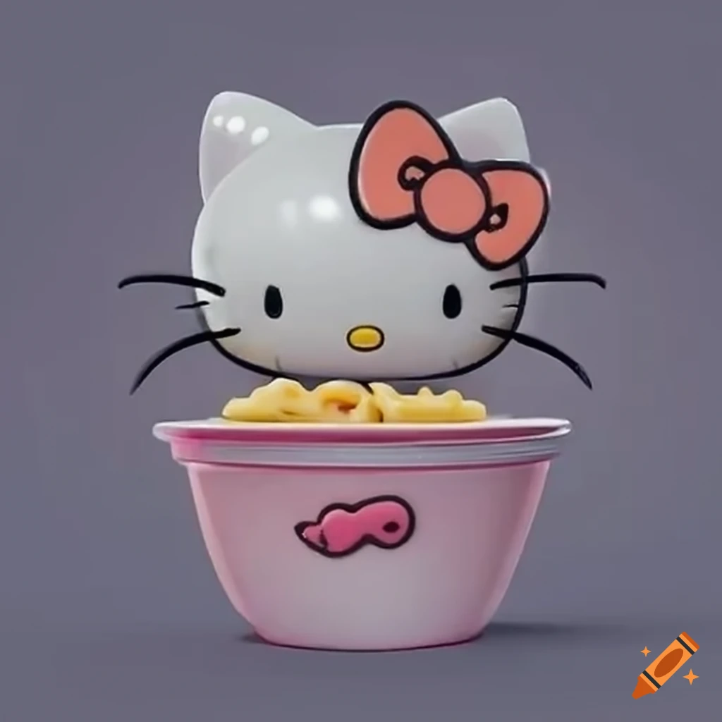 Hello kitty eating mac and cheese on Craiyon
