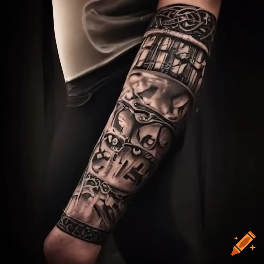 Detailed viking warrior's armband tattoo with ensnaring runes on Craiyon