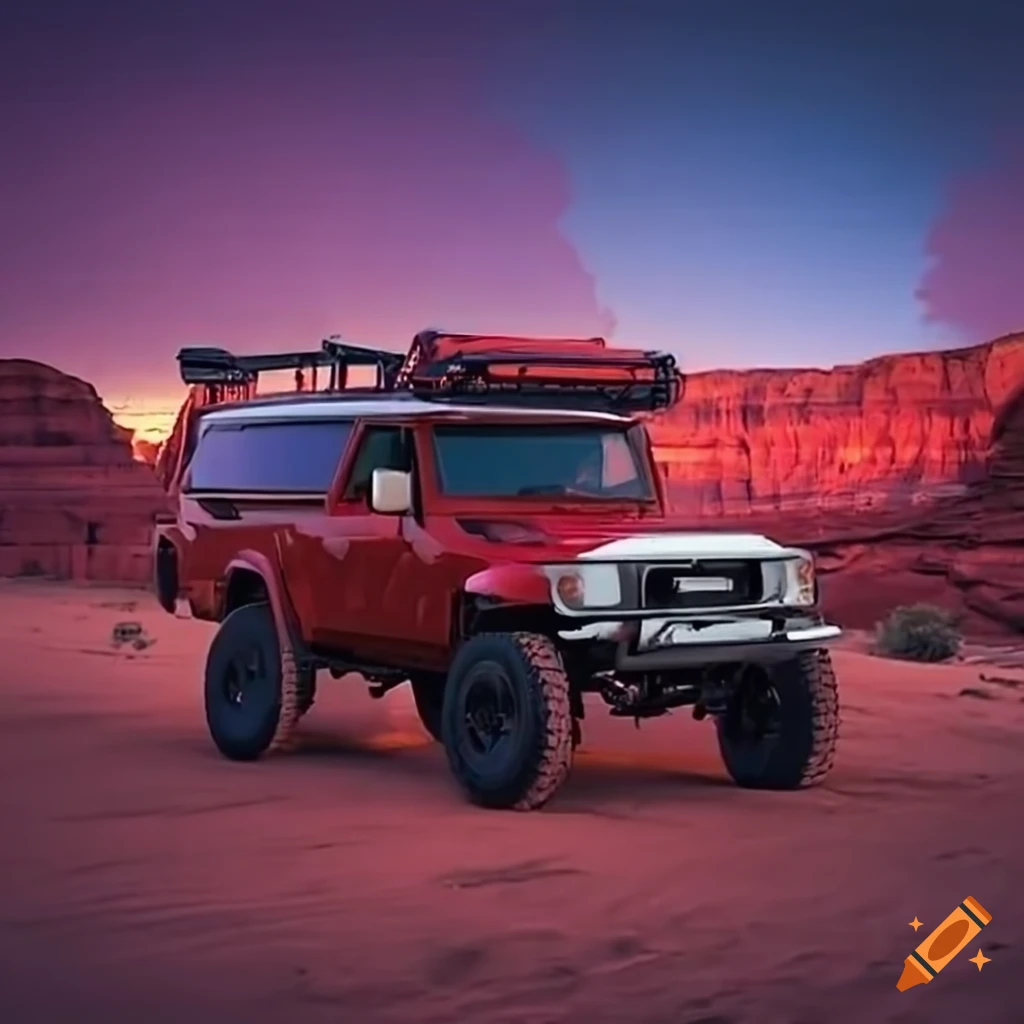 Red toyota fj60 with offroad modifications in a red rock canyon at ...