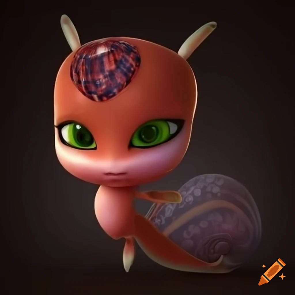 Cgi illustration of a snail kwami from miraculous, full body view on Craiyon