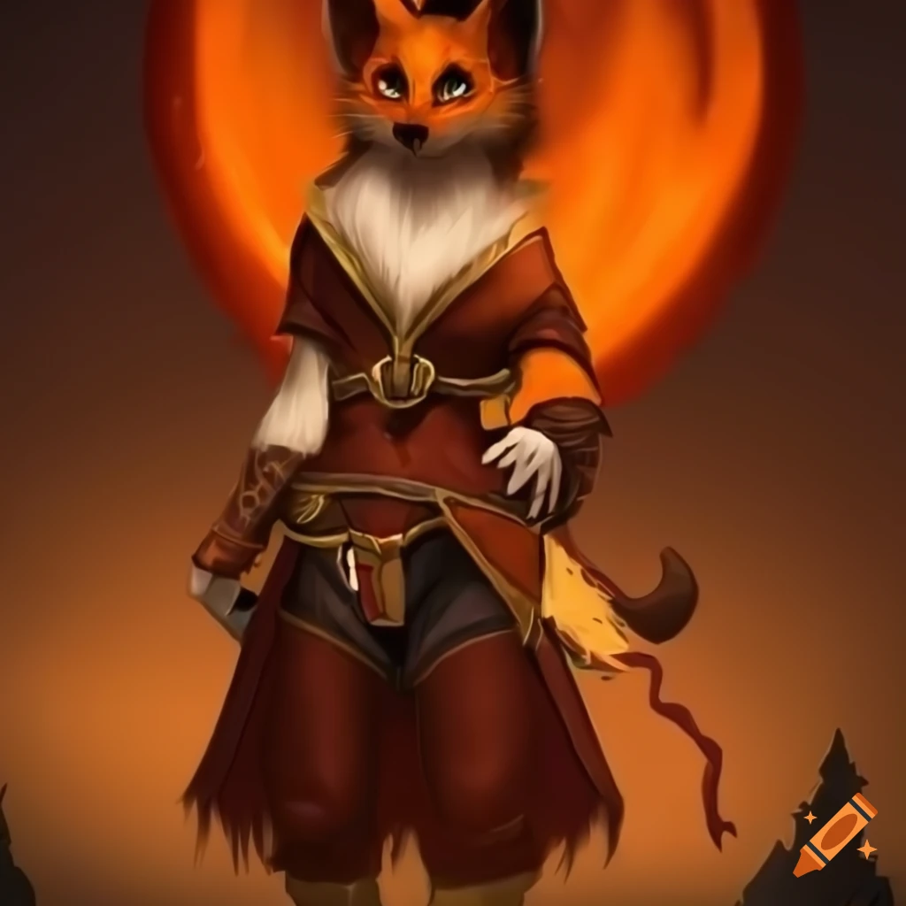Orange-furred kitsune in a ranger outfit on Craiyon