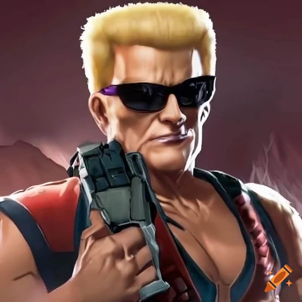 Heino cosplay as duke nukem character on Craiyon