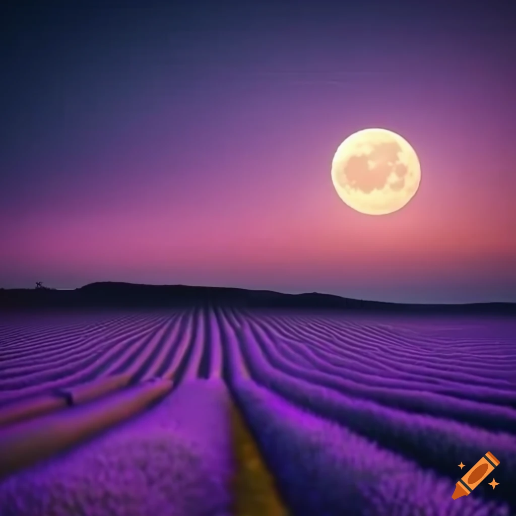 Enchanting midnight landscape with a glowing lavender moon on Craiyon