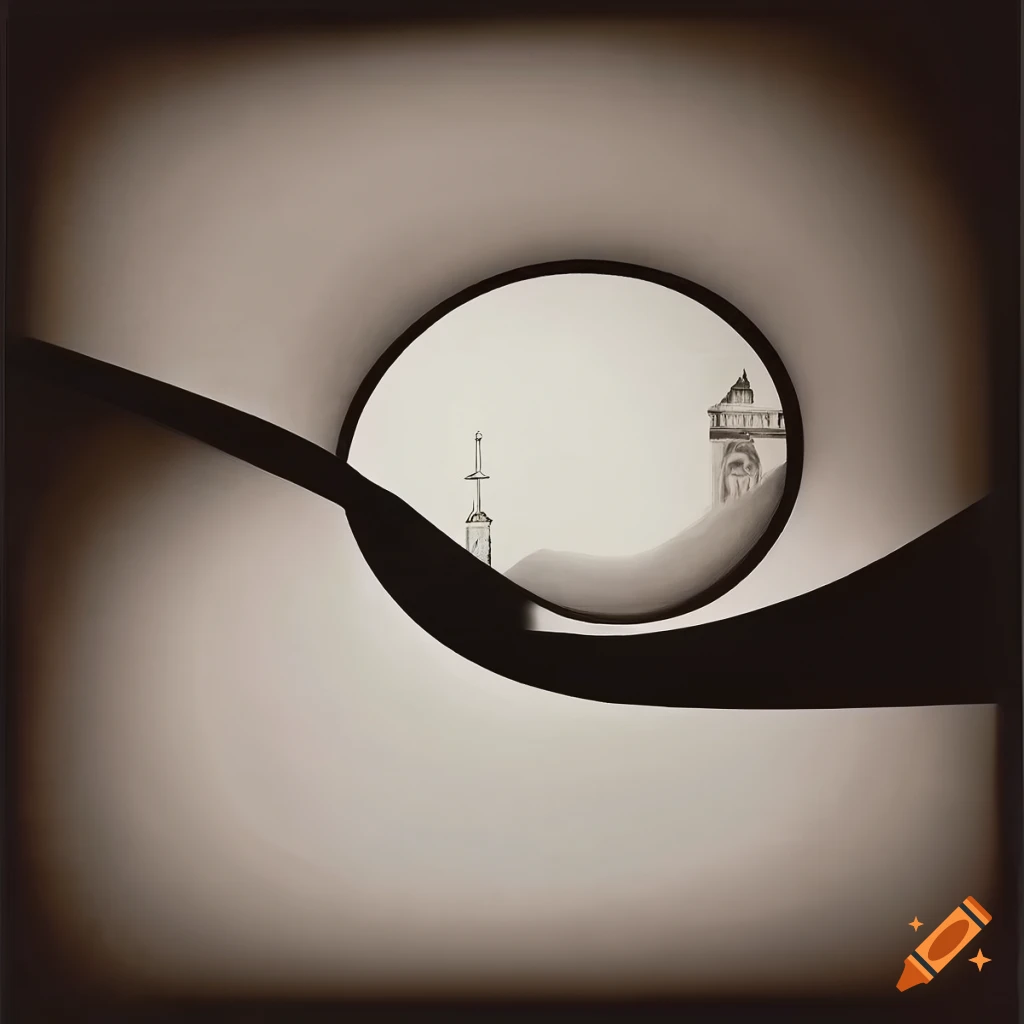 Surrealist retro graphic art depicting rooms, windows, and strange ...