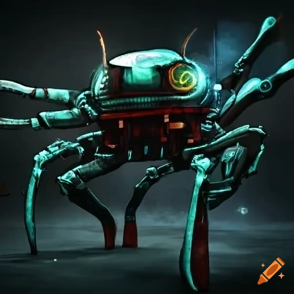 Shrimp attacking a robot on Craiyon