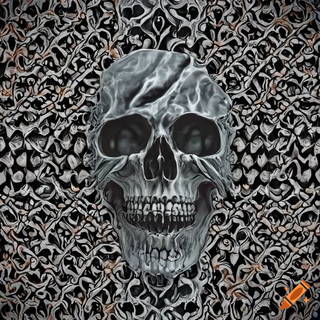 Intricate black marble skull sculpture with bone background artwork on ...