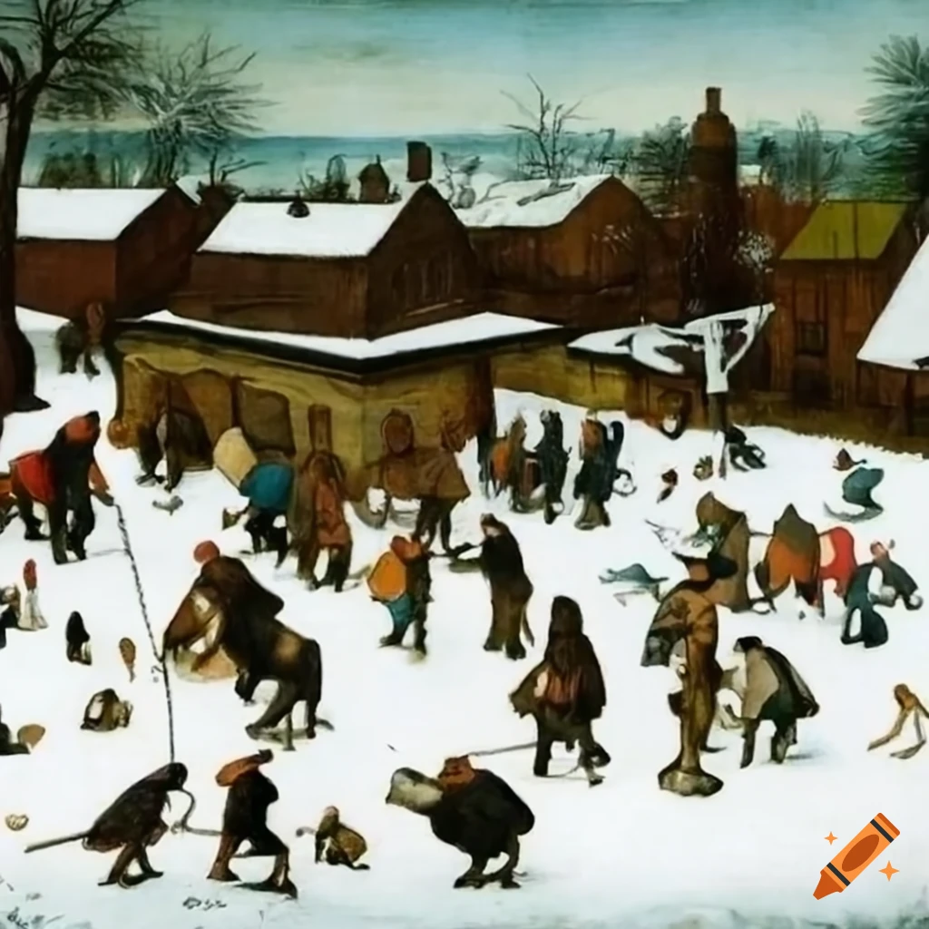Hunters in the snow painting by pieter bruegel on Craiyon
