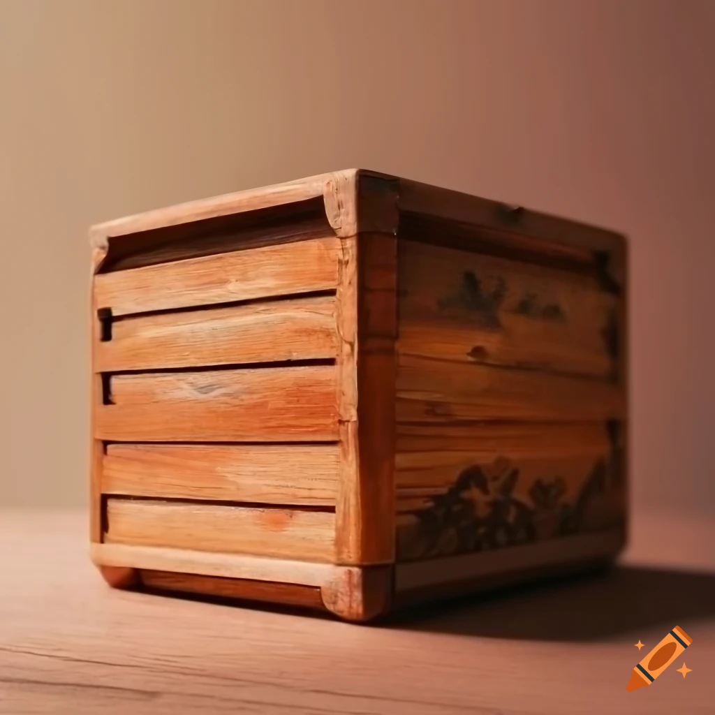 Vintage Japanese wooden storage box with kanji text on concrete ...