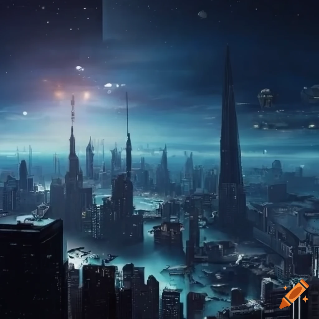 Intricately detailed sci-fi cityscape viewed from space on Craiyon