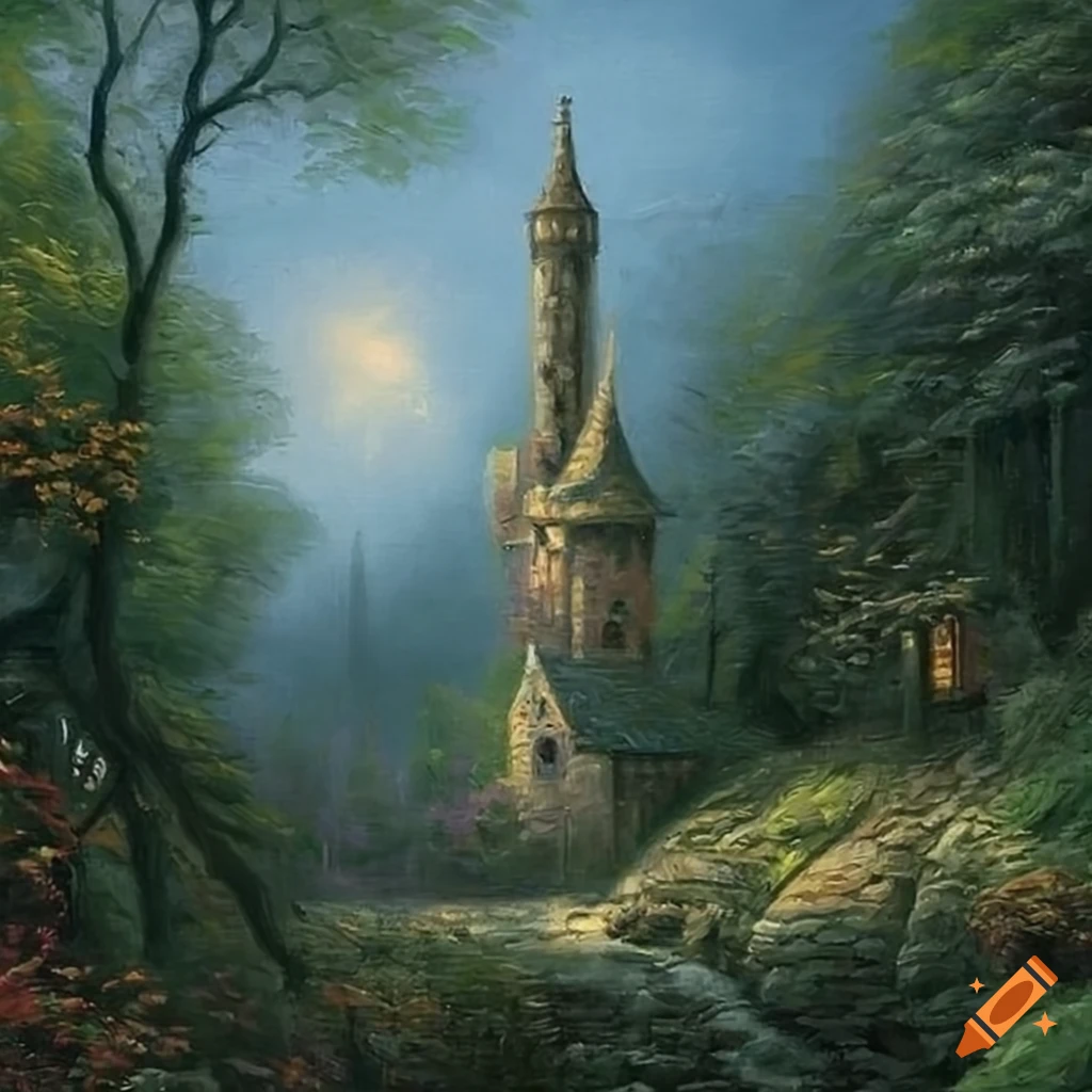 Tall mystical wizard's tower with intricate architecture in a fantasy ...