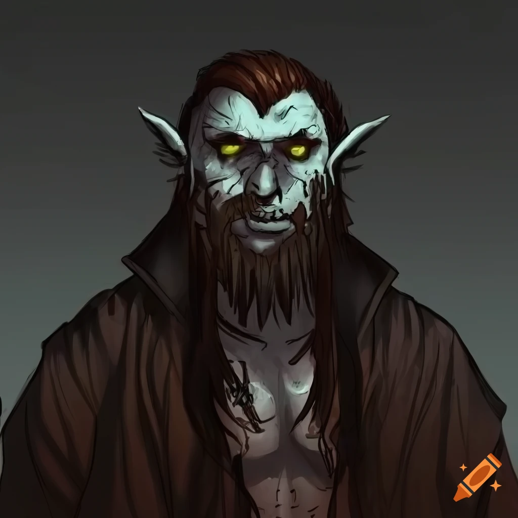 Dark comic style illustration of a fat dark elf male in a sewer setting ...