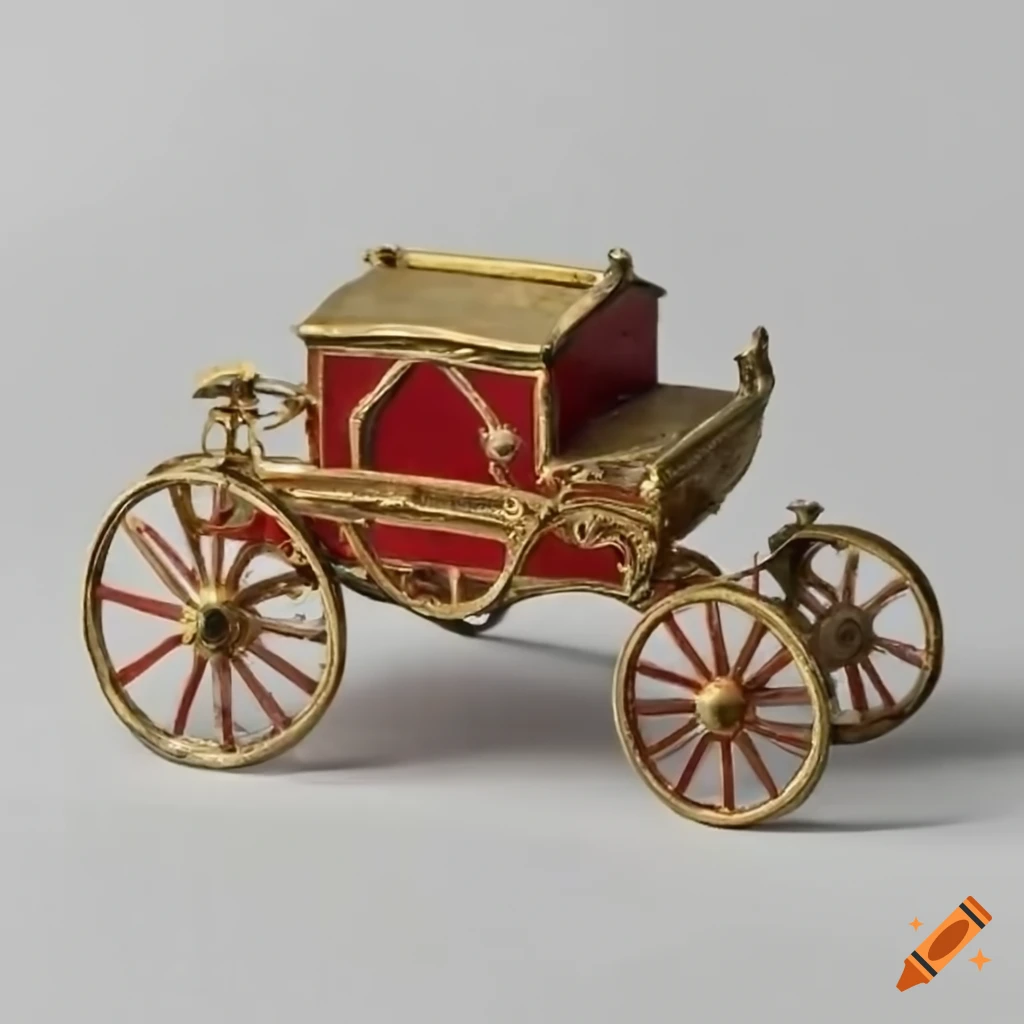 Miniature gold carriage replica with red enamel and white oak wheels on ...