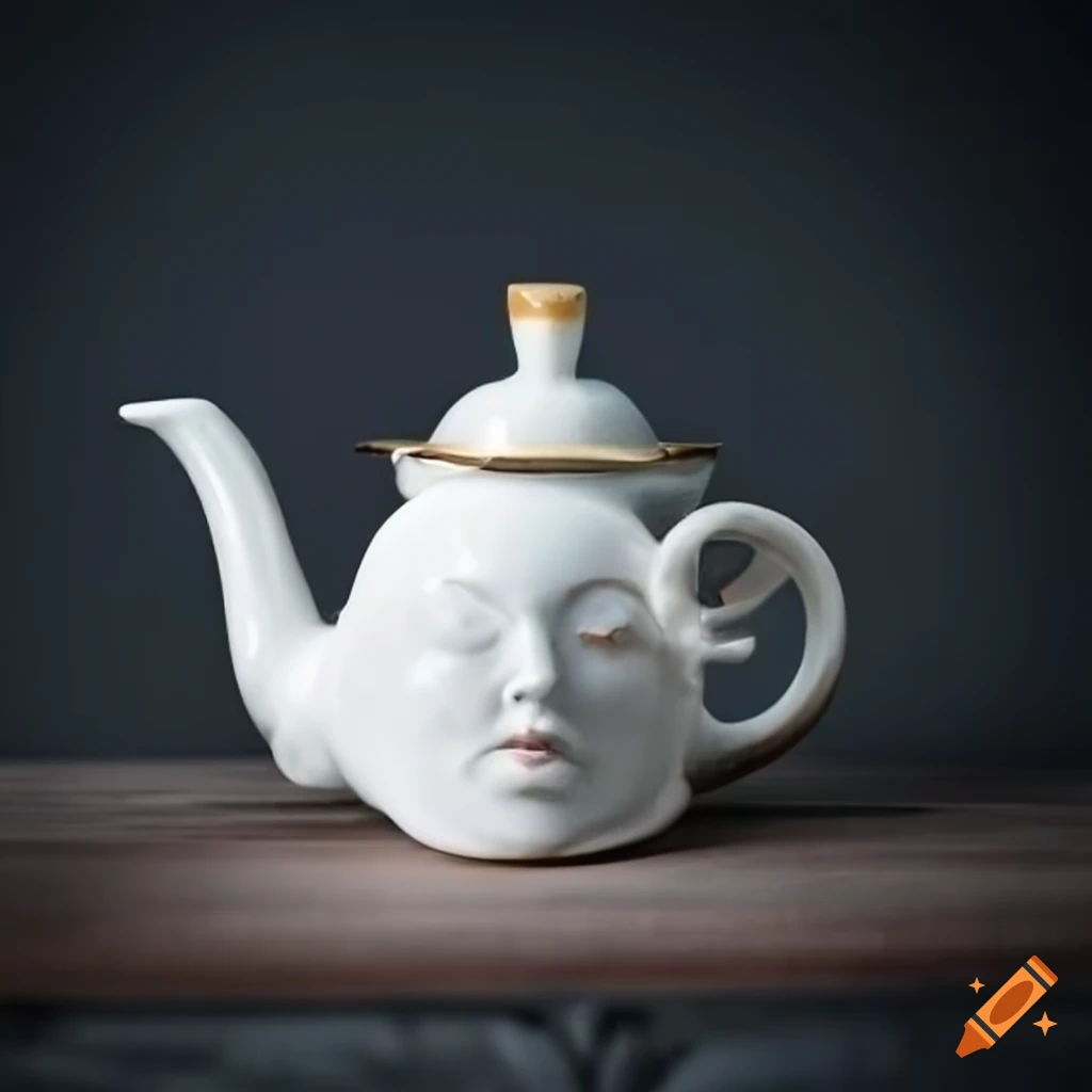 Creative art of a woman's face shaped like a porcelain teapot on Craiyon
