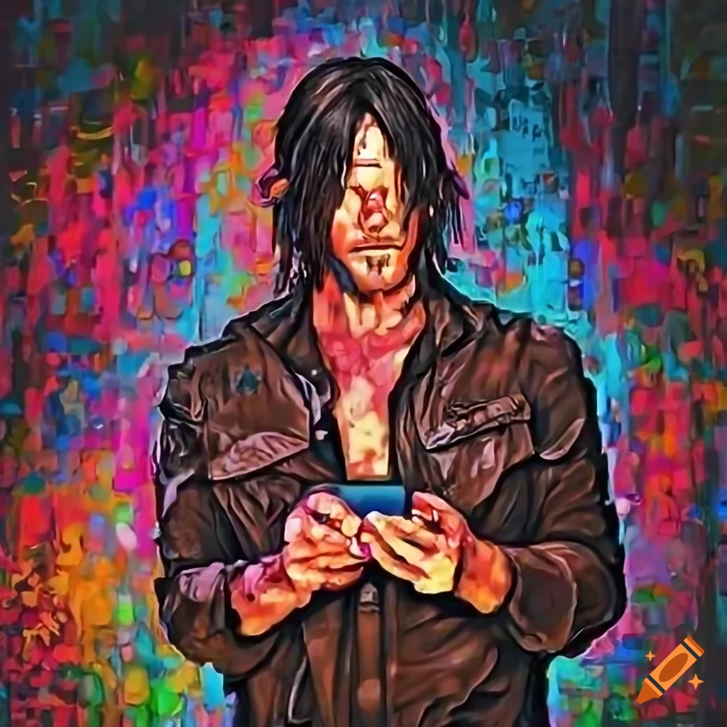 Daryl dixon with lemon candies and doctor pepper, expressive pixel art ...
