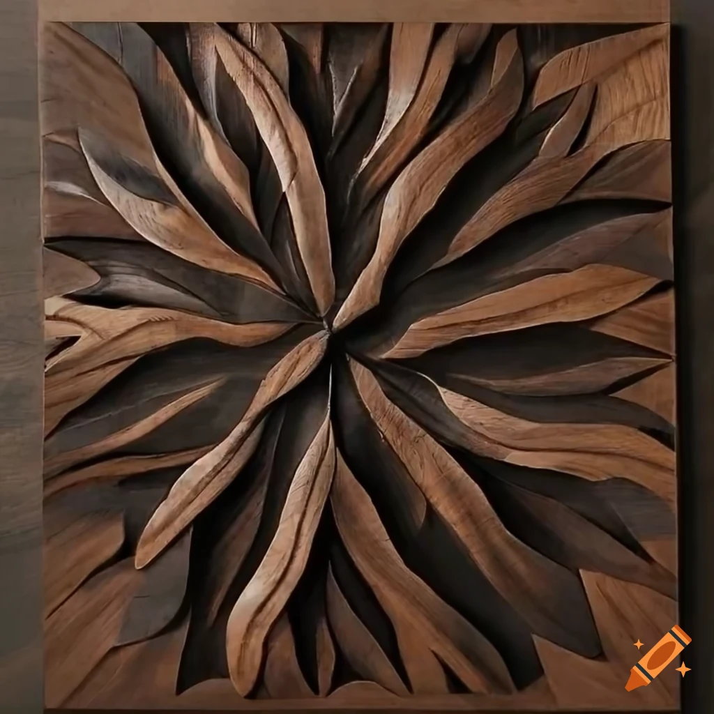 Rugged textured black walnut carving wall art on Craiyon