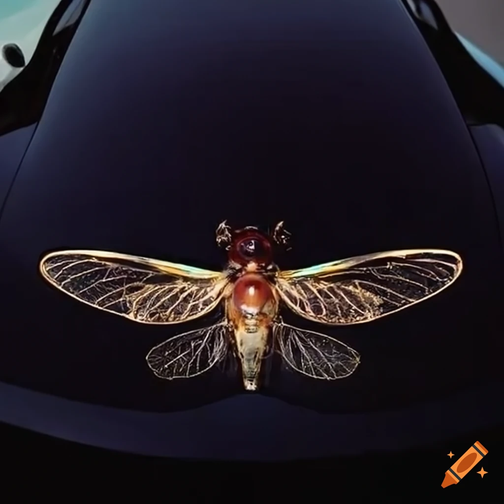 Cicada face decal on the hood of a luxury car on Craiyon