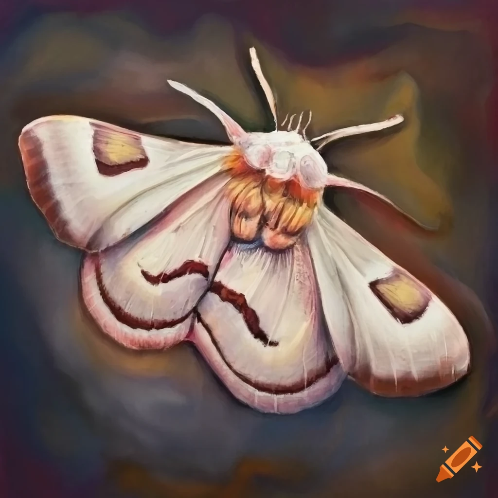 White domestic silk moth portrayed in watercolors on Craiyon