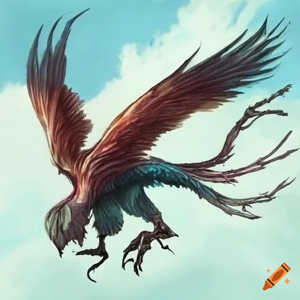 Colossal feathered creature flying with metal balls in a magic the ...