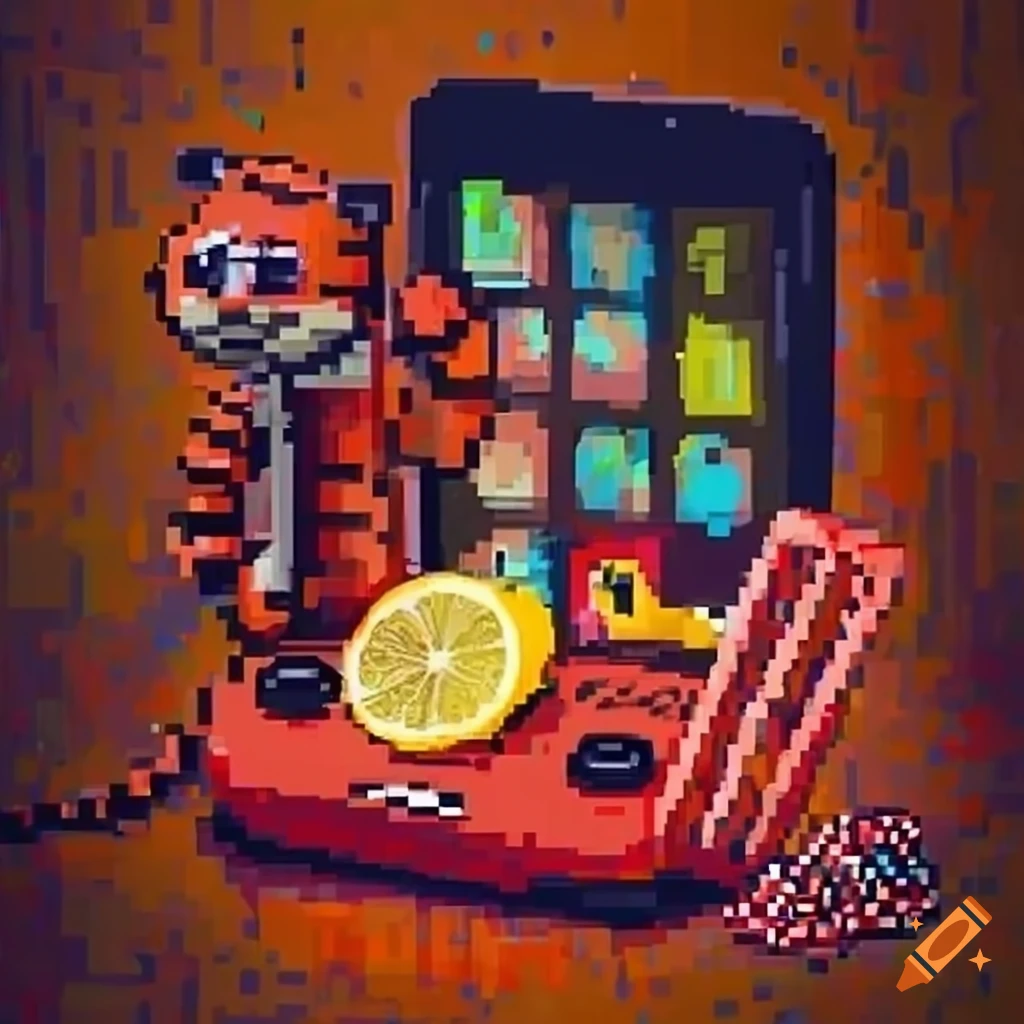 Hobbes texting on a red phone with lemon candies and Doctor Pepper in ...