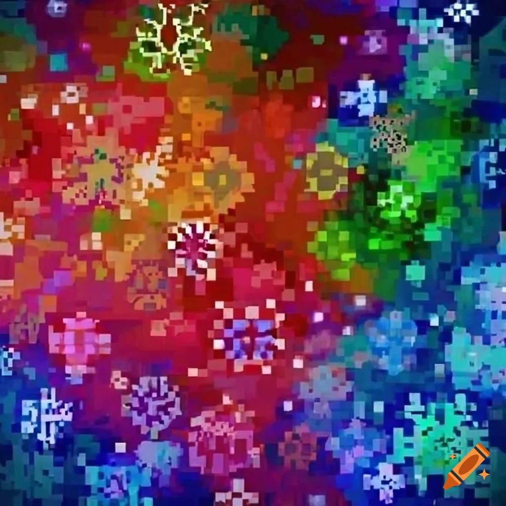 Colorful snow crystals in pixel art style with oil painting effect on ...