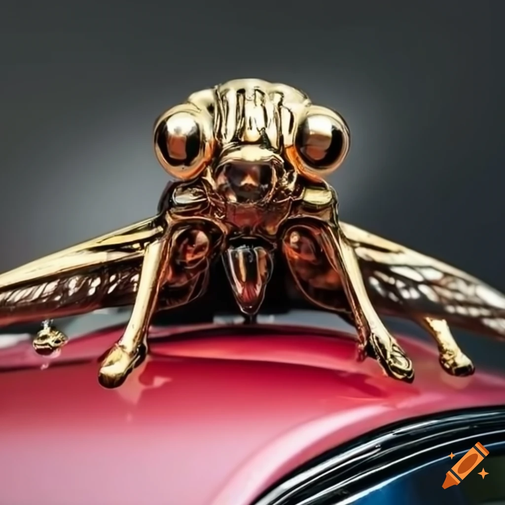 Cicada hood ornament on an expensive and gaudy car on Craiyon