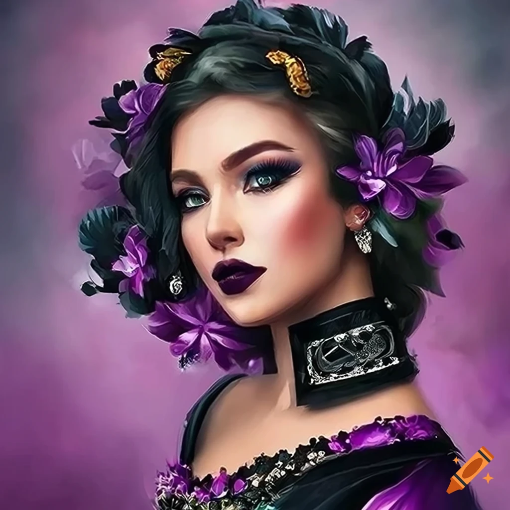 Highly detailed 8k realism portrait with black wavy hair and ornate ...