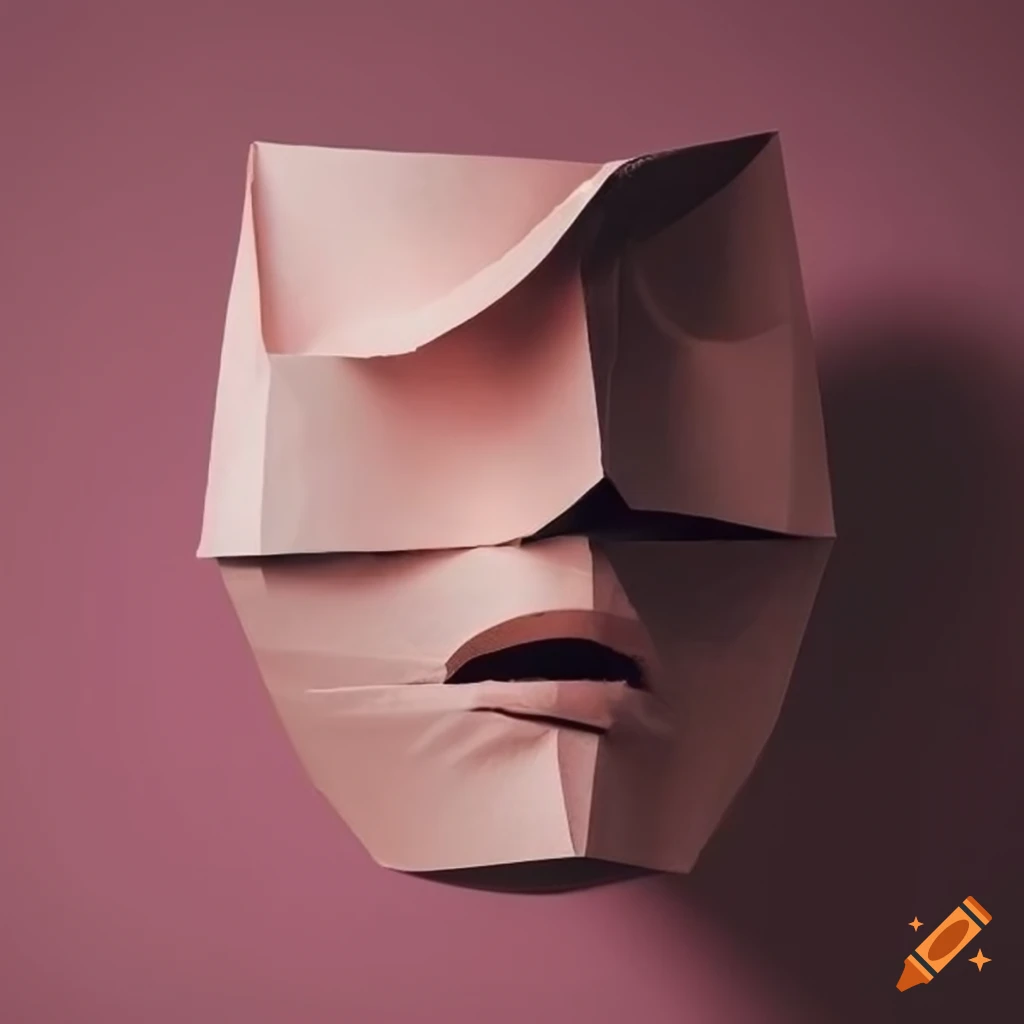 Paper bag mask in subtle colors with high detail and chiaroscuro ...
