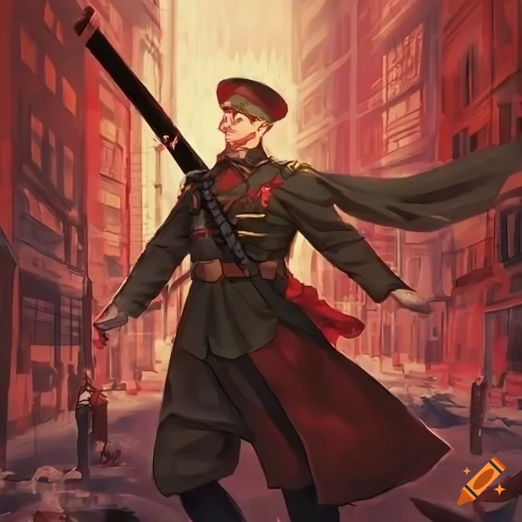 Soviet men holding katana in anime art style on Craiyon