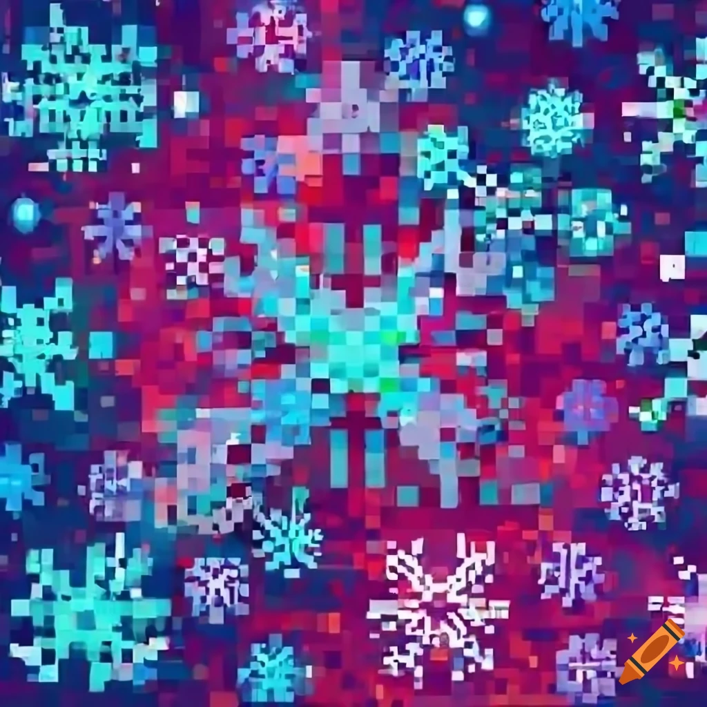 Colorful snow crystals in pixel art style with oil painting effect on ...
