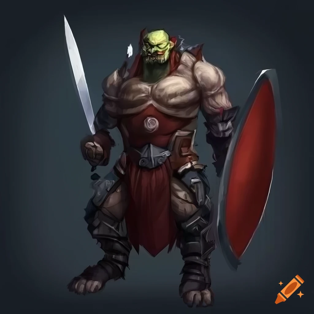 Hybrid warrior character - part-orc, part-human - wearing hide armor ...