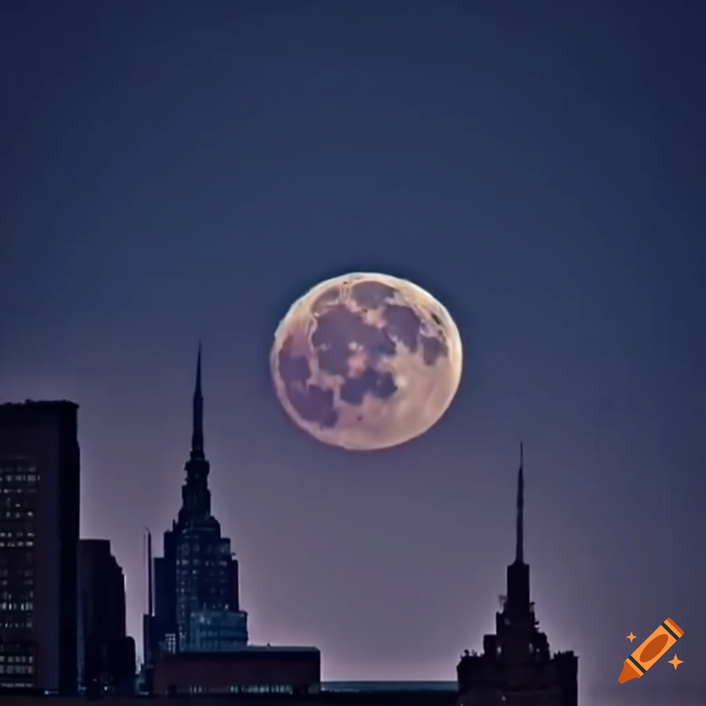 Full moon over New York City in a bright and eerie HD image on Craiyon