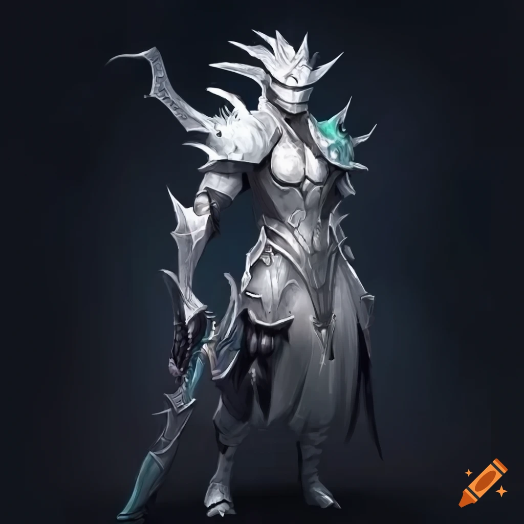 White dragon kin humanoid in armor with a great club on Craiyon