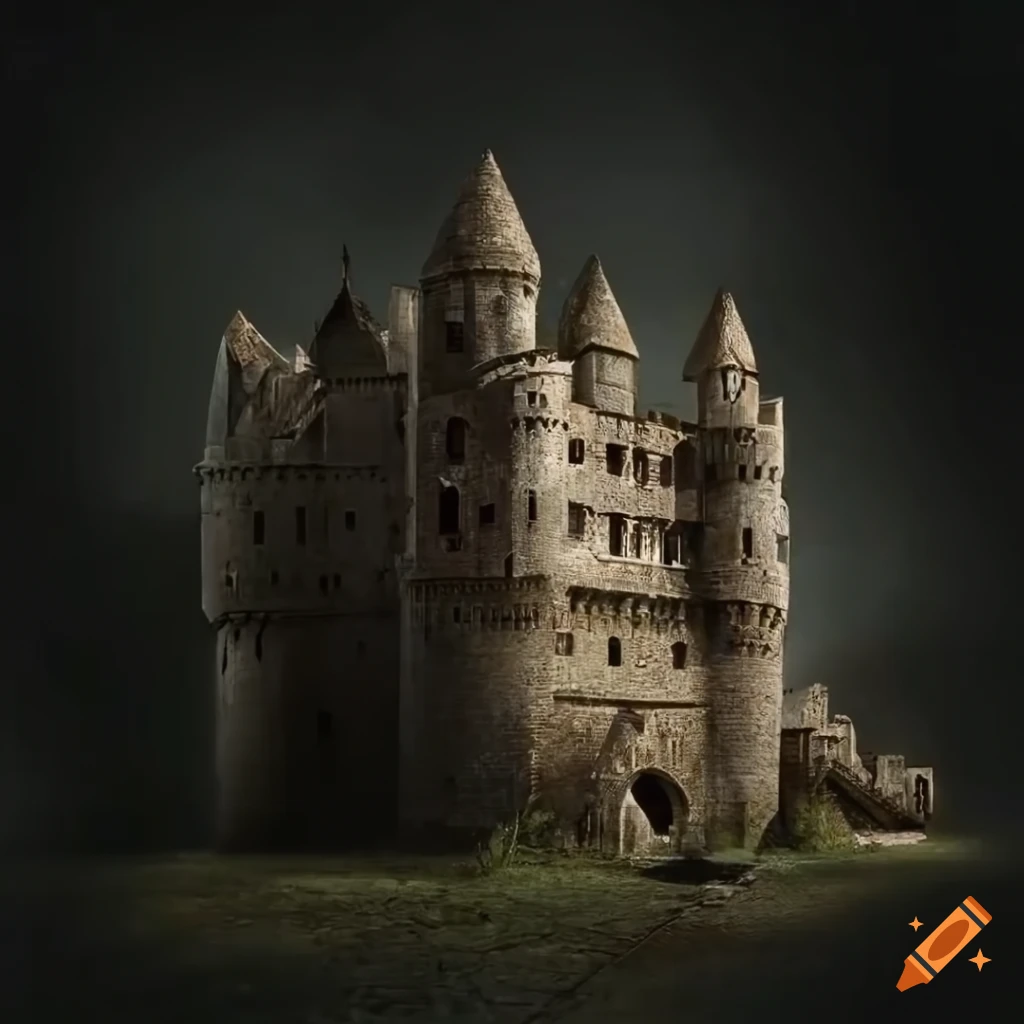 Abandoned medieval castle with crumbling walls on Craiyon