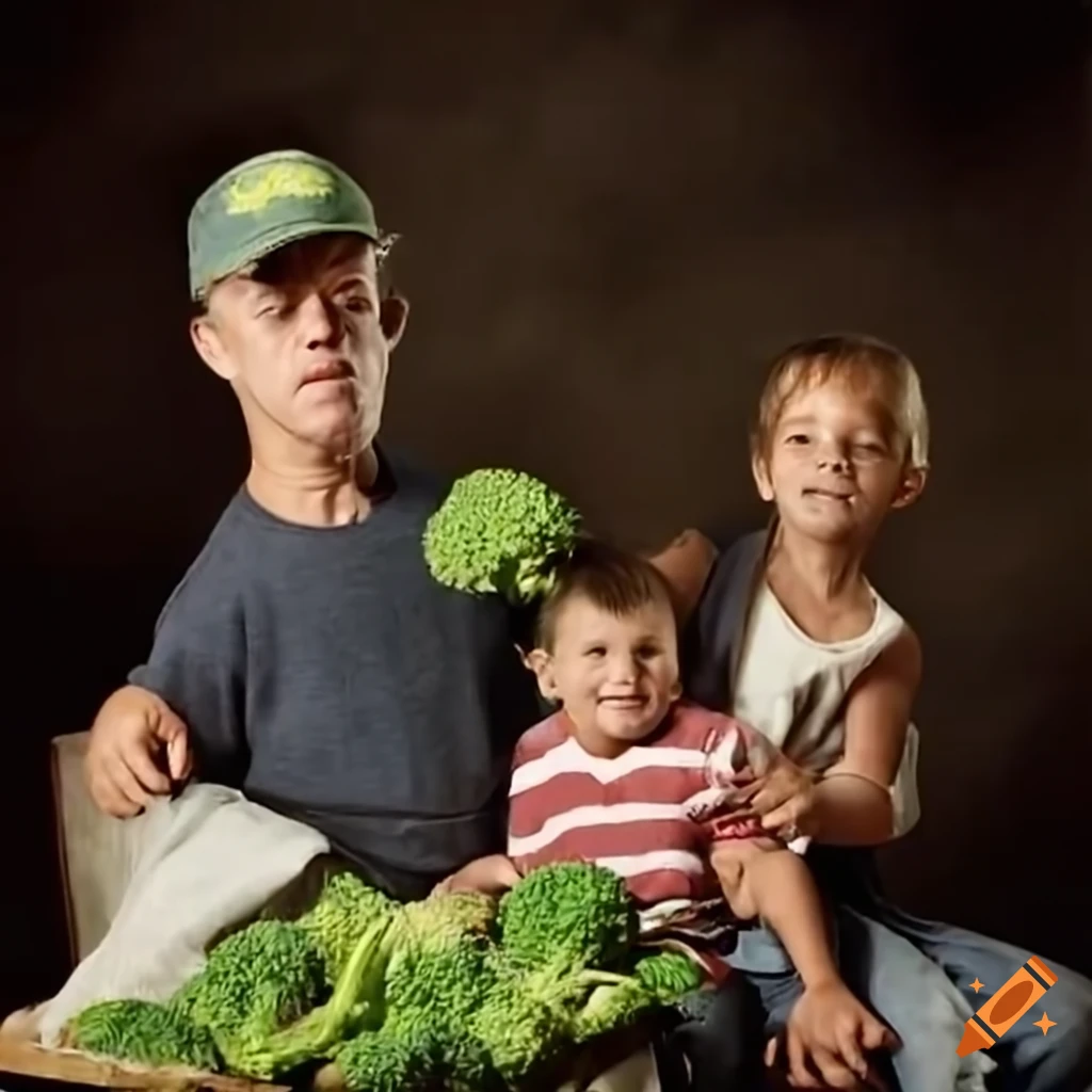 Junk removal guy with children with broccoli cuts on Craiyon