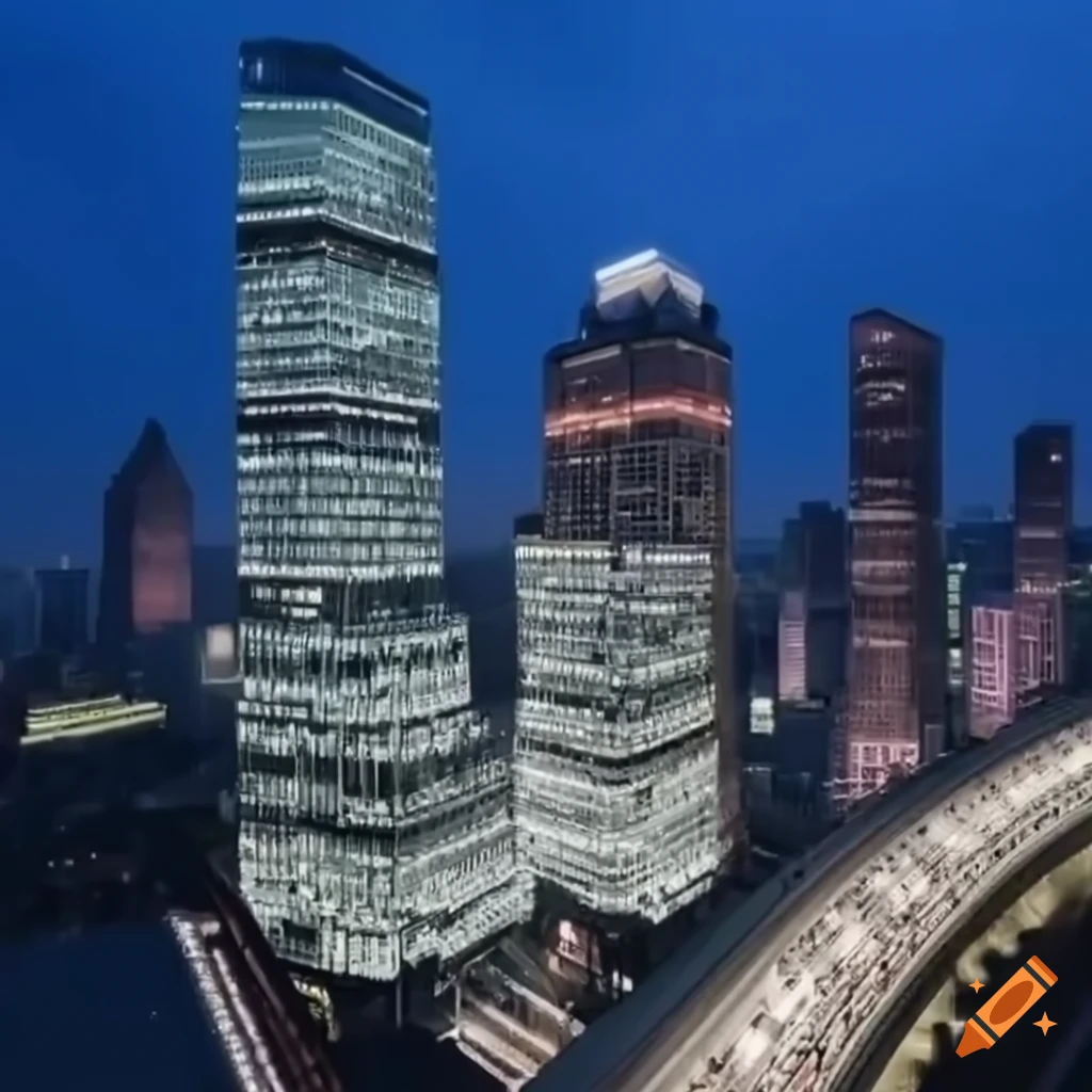 A futuristic white background building, each block composed of pixels ...